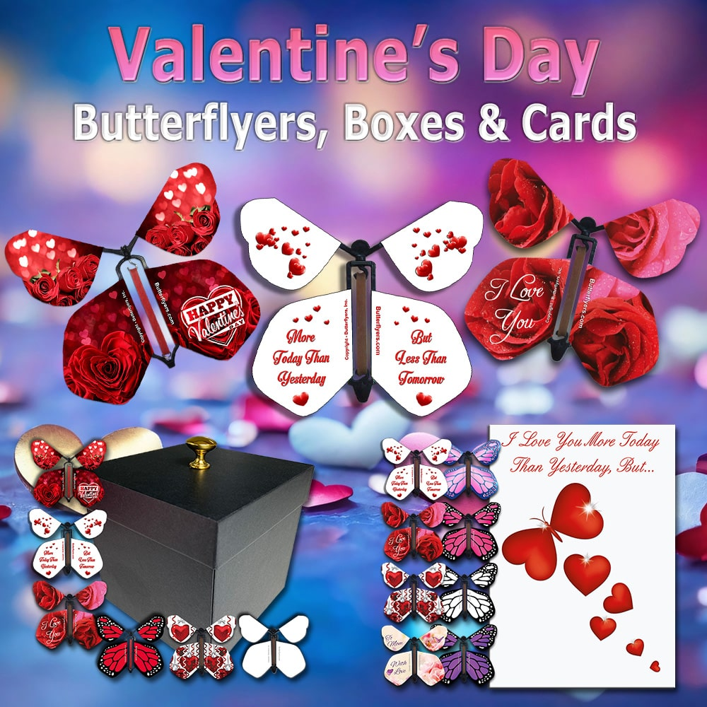 All Surprise Butterfly Boxes, Wind Up Flying Butterflyers and Greeting