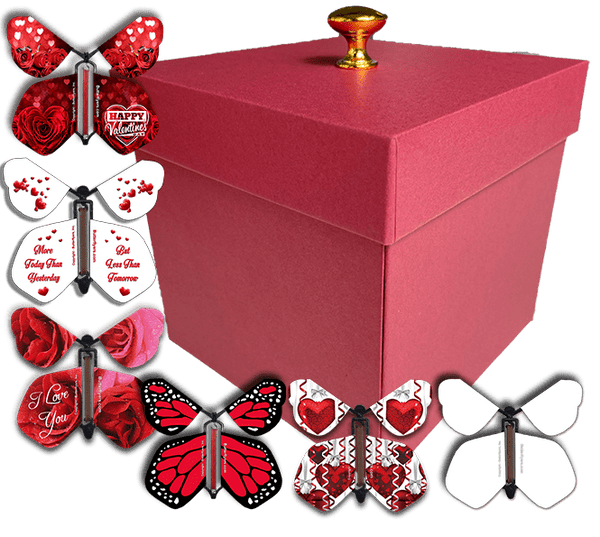 Valentines Day Surprise Flying Butterfly Box - Red Gift Box With 4 Fly ...