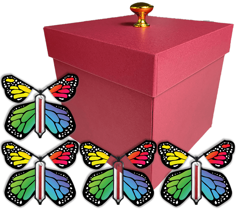 Monarch Surprise Flying Butterfly Box - Red Gift Box With 4 Wind Up Fl ...