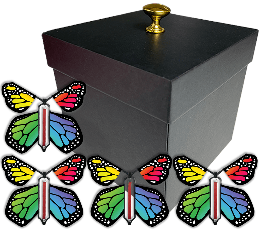 Monarch Surprise Flying Butterfly Box - Black Gift Box & 4 Wind Up Fly ...
