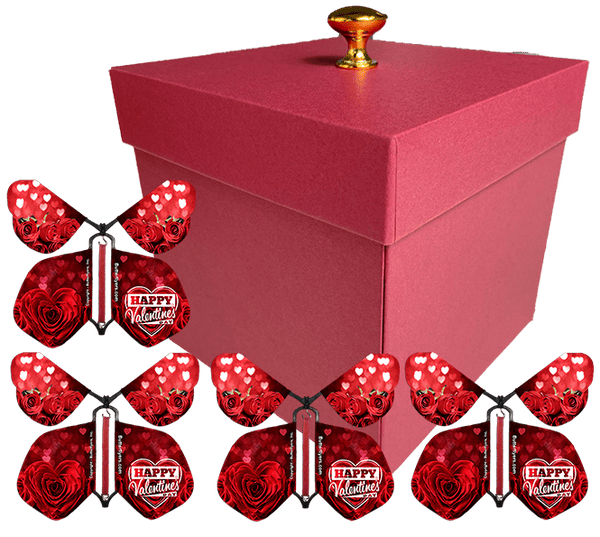 Valentines Day Surprise Flying Butterfly Box - Red Gift Box With 4 Fly ...