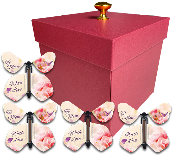 Mothers Day Surprise Flying Butterfly Box - Red Gift Box With 4 Wind U ...