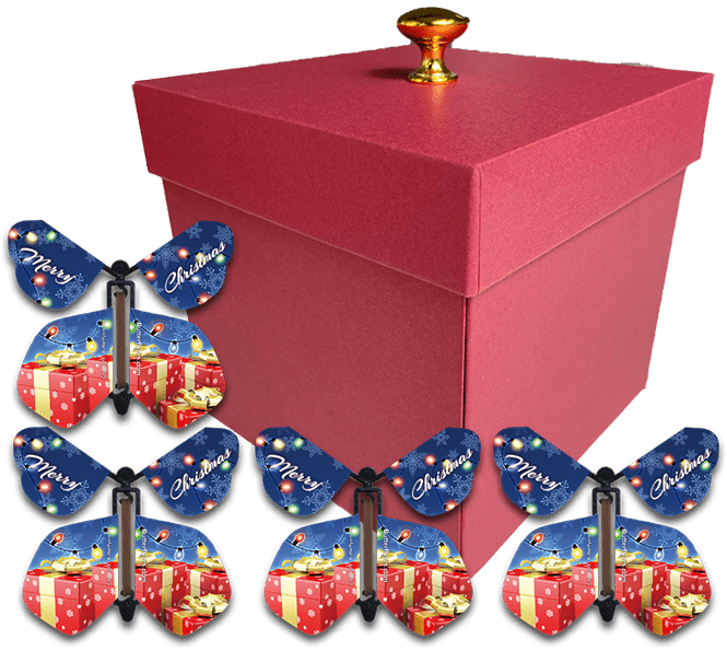 Red Christmas Exploding Butterfly Box With Wind Up Flying Butterflies ...